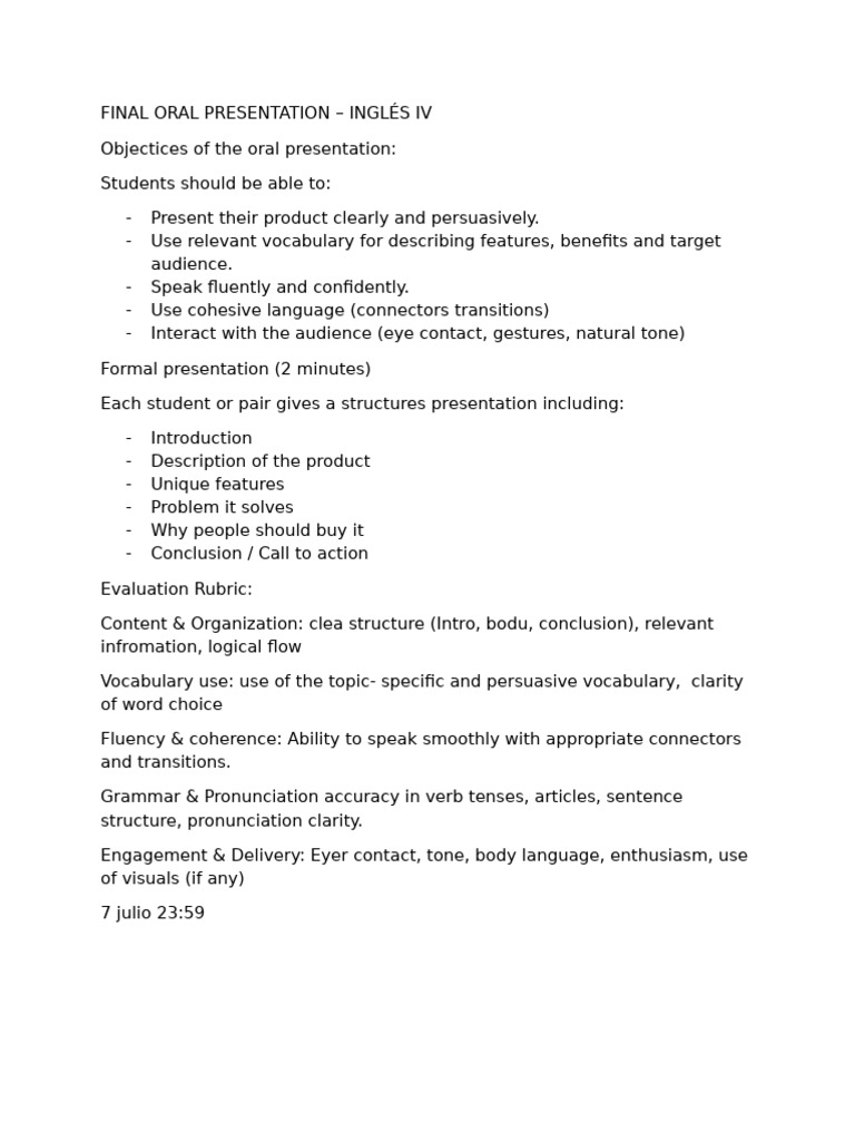 Final Oral Presentation | PDF | Public Speaking | Learning