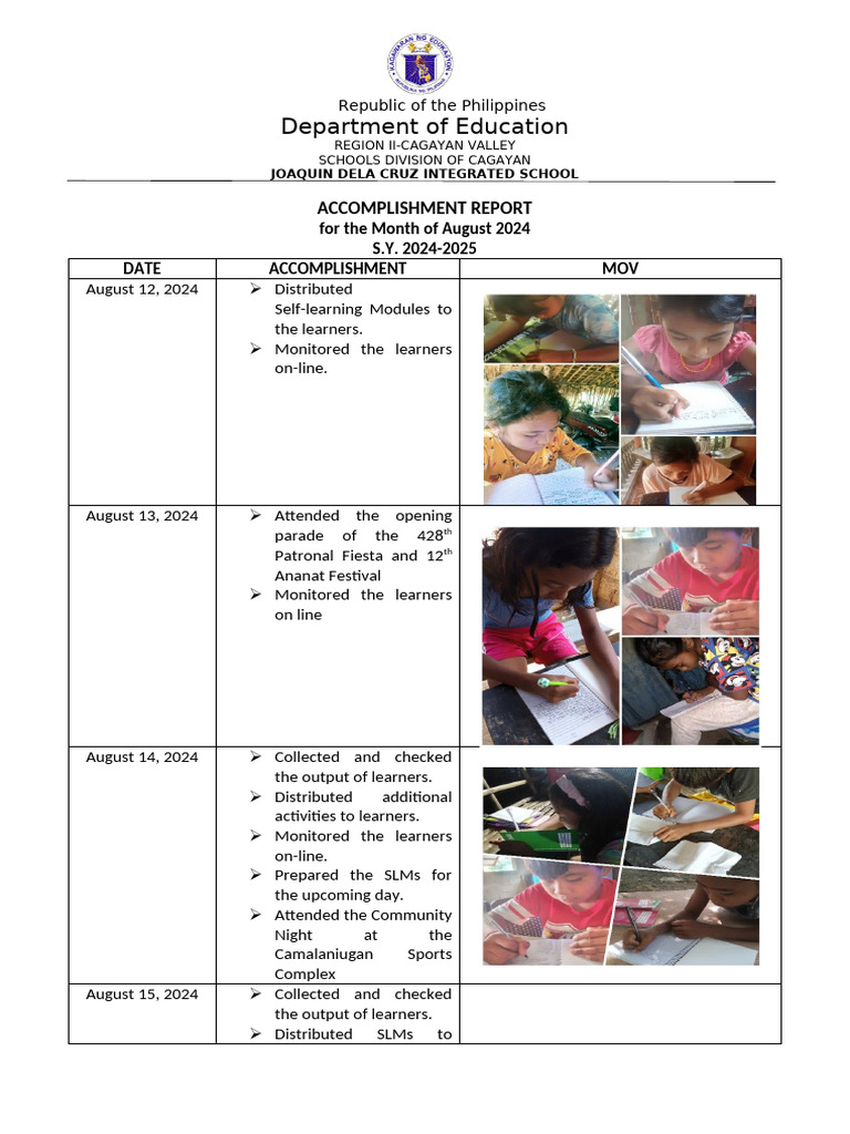 Grade 4 Modular Accomplishment Report 103802 | PDF