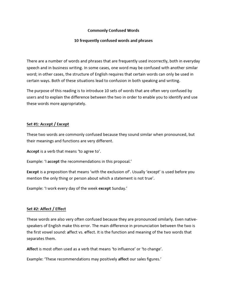 Top 10 Confusing English Words | PDF | English Language | Word