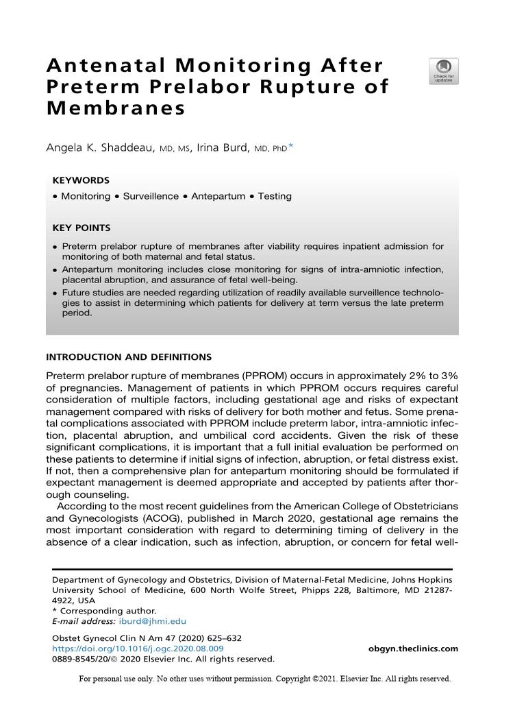 Antenatal Monitoring for PPROM Risks | PDF | Childbirth | Prenatal ...