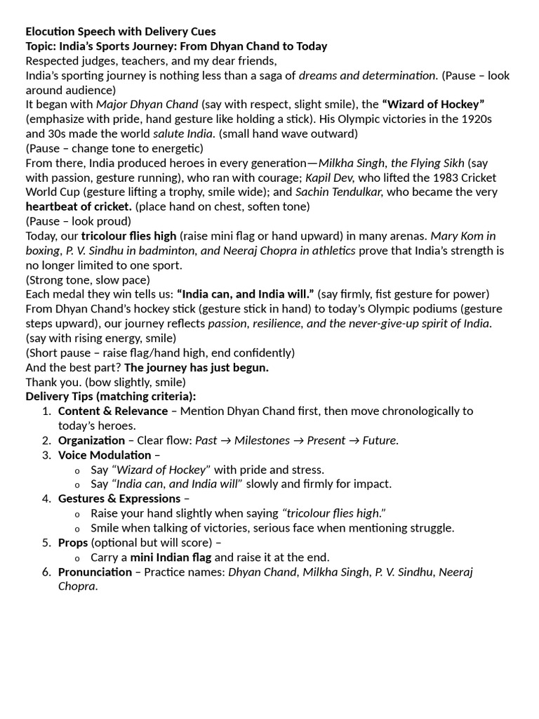 Elocution Speech With Delivery Cues | PDF