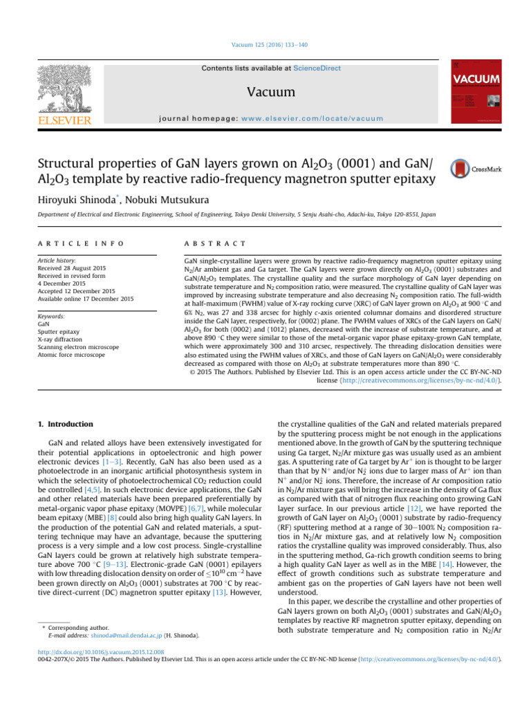 Structural Properties of GaN Layers Grown On Al2O3 0001 and GaNAl2O3 | PDF | Epitaxy | Sputtering