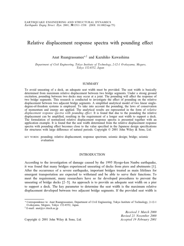 Relative Displacement Response Spectra in Bridges | PDF | Earthquakes ...