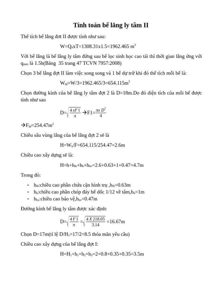 Tính toán bể lắng ly tâm II | PDF