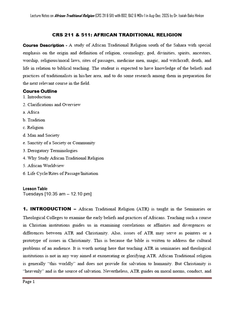 African Traditional Religion Overview | PDF | Polytheism | Veneration ...