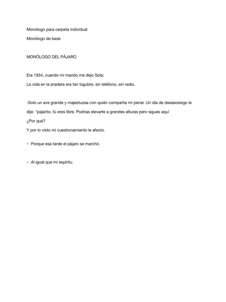 Monólogo Del Pájaro | PDF
