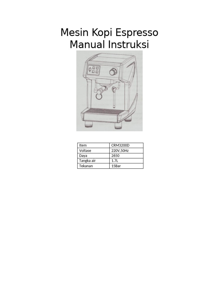 Panduan Penggunaan Mesin Kopi Espresso | PDF