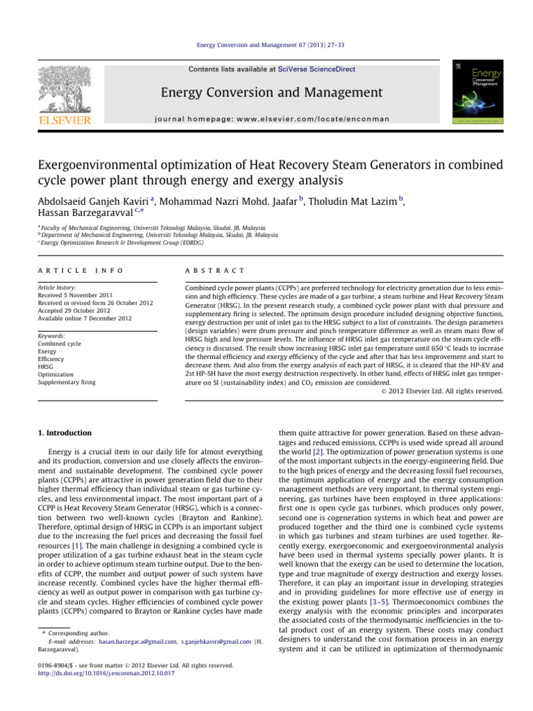 Exergoenvironmental Optimization of Heat Recovery Steam Generators in ...