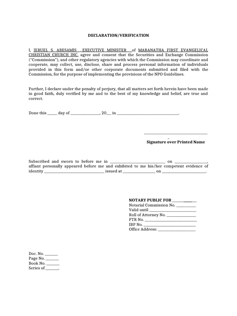 NPO Personal Information Declaration Form | PDF