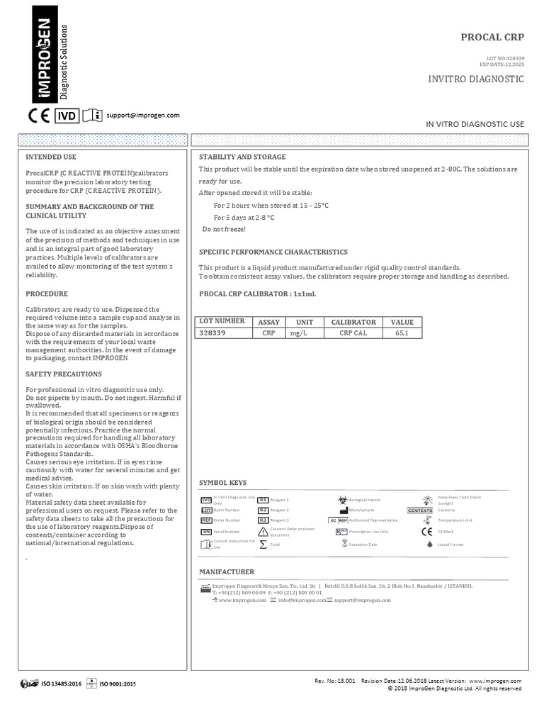 ProcalCRP Calibrators for CRP Testing | PDF | C Reactive Protein | Assay