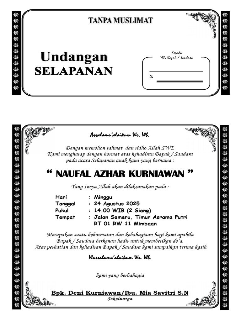 Undangan Selapanan Naufal Azhar | PDF