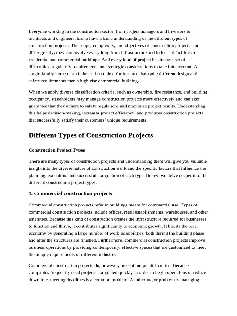 Types of Construction Projects Explained | PDF | Concrete | Green Building