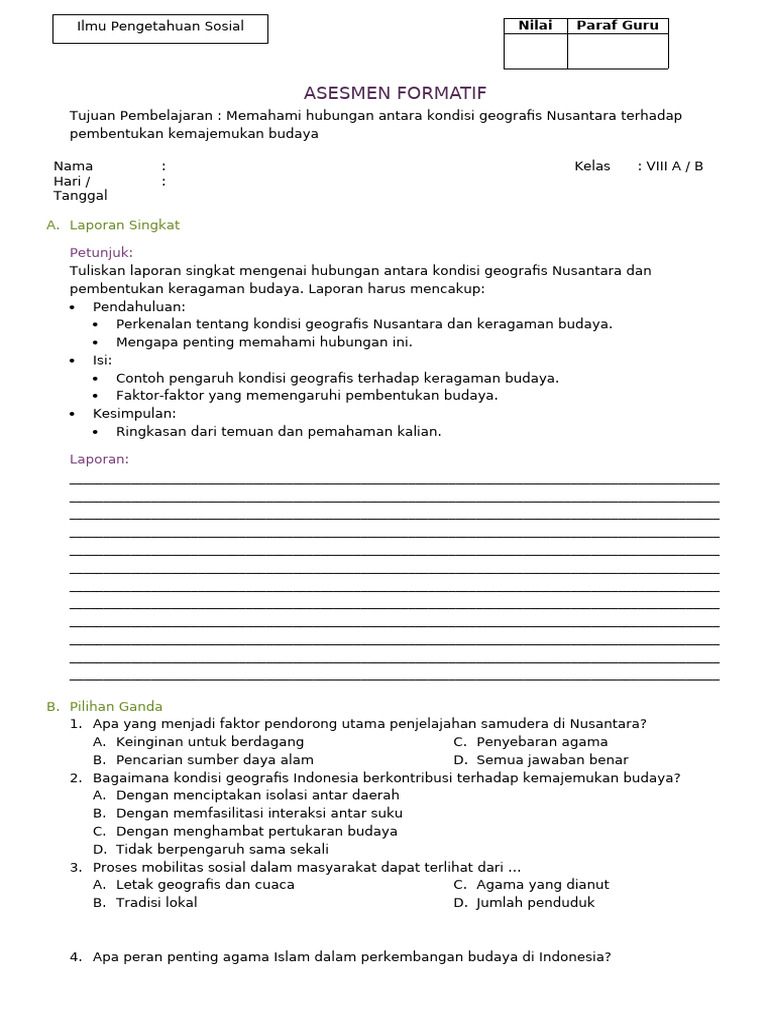 Asesmen Formatif Kelas 8 TP 6 | PDF