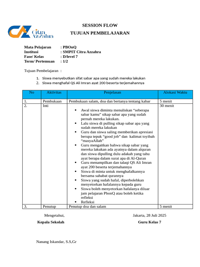Session Flow Pbonq Kelas 7 Pertemuan 2 | PDF
