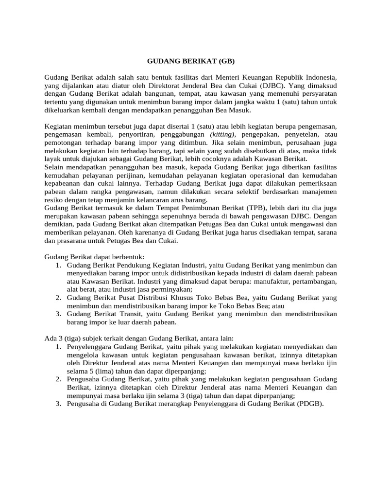 Pengertian dan Prosedur Gudang Berikat | PDF