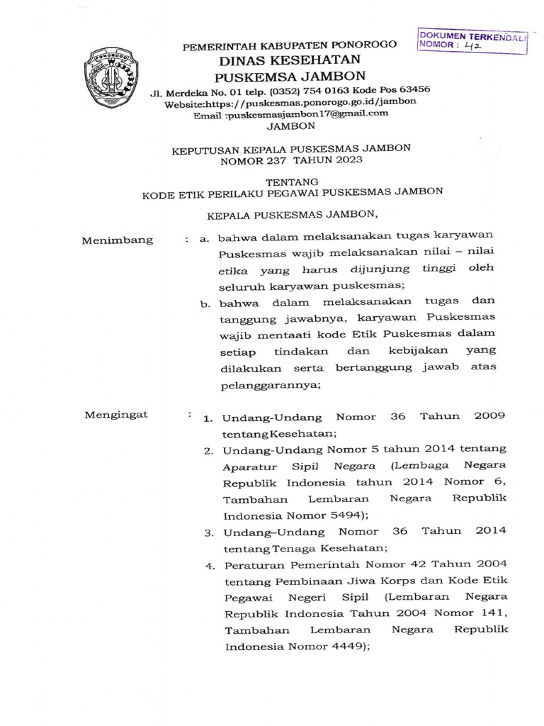 SK Kode Etik Dan Perilaku | PDF