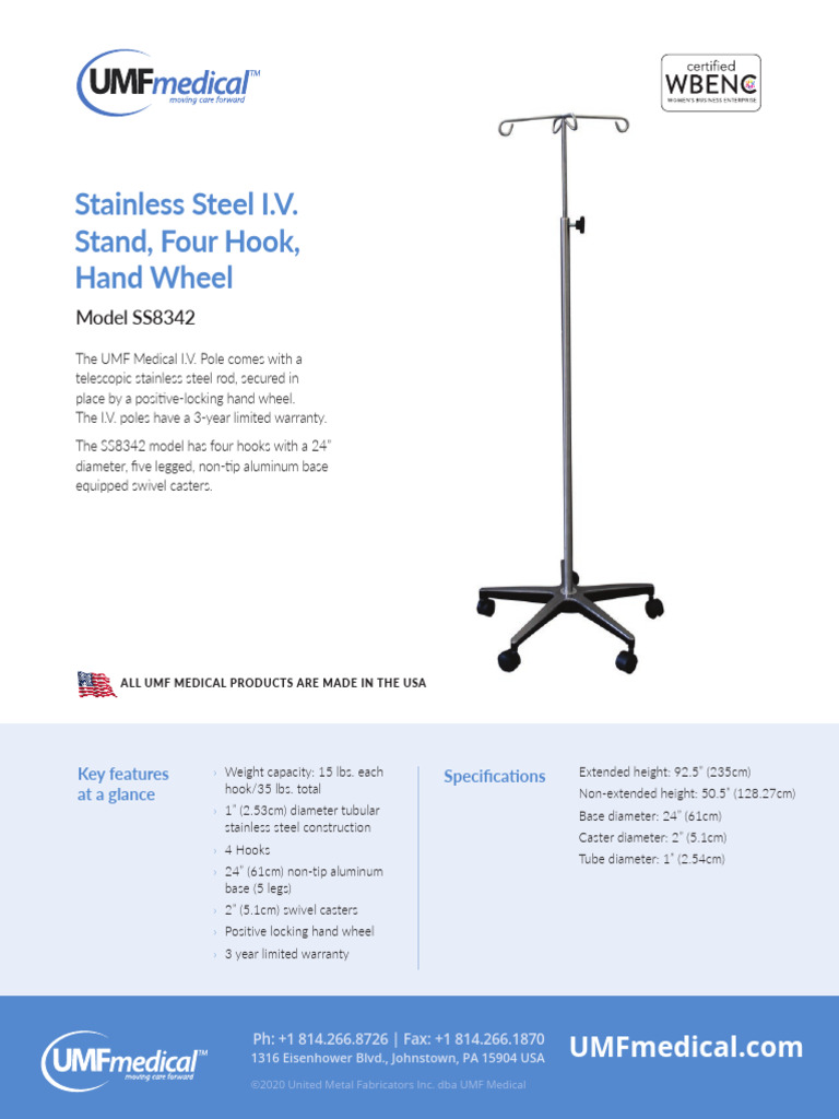 Stainless Steel IV Stand with 4 Hooks | PDF