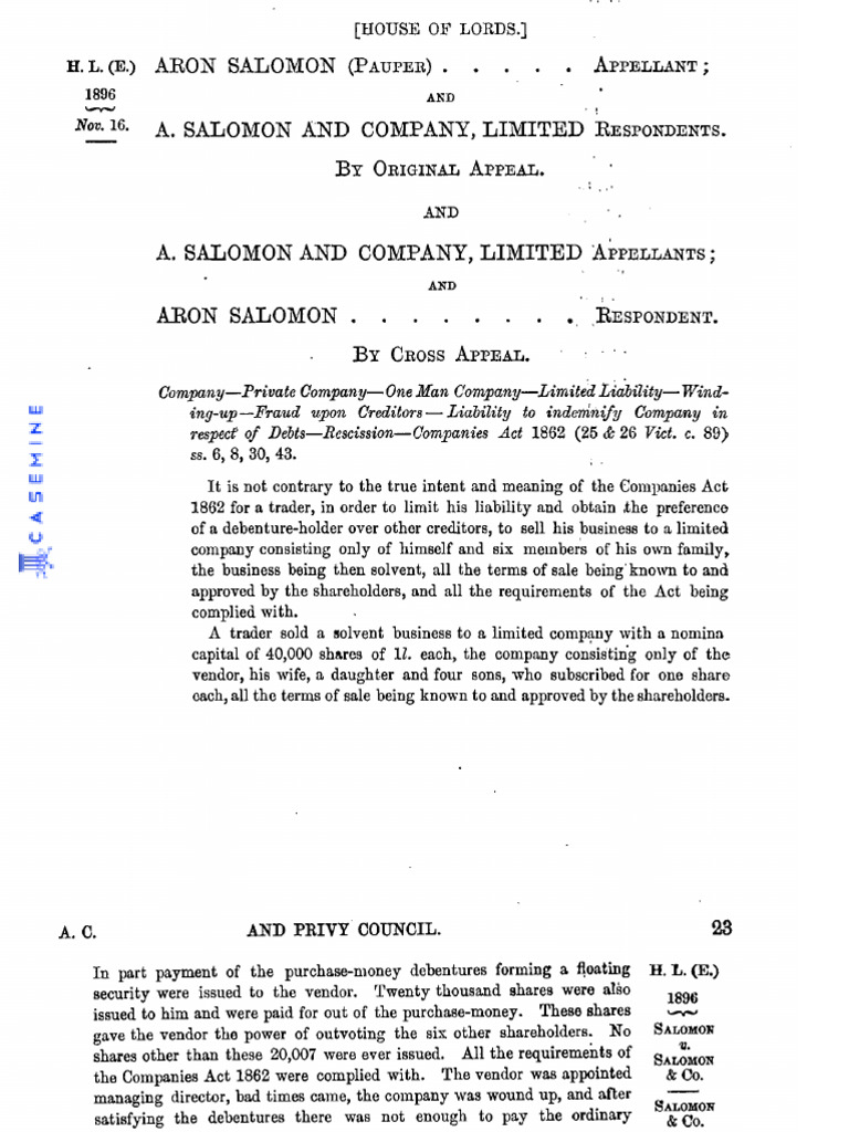 Aron Salomon Case Overview | PDF