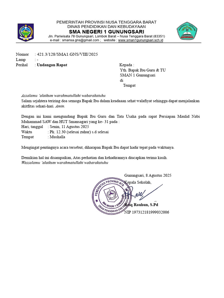 Undangan Rapat 11 Agt 25-Maulid-hut | PDF