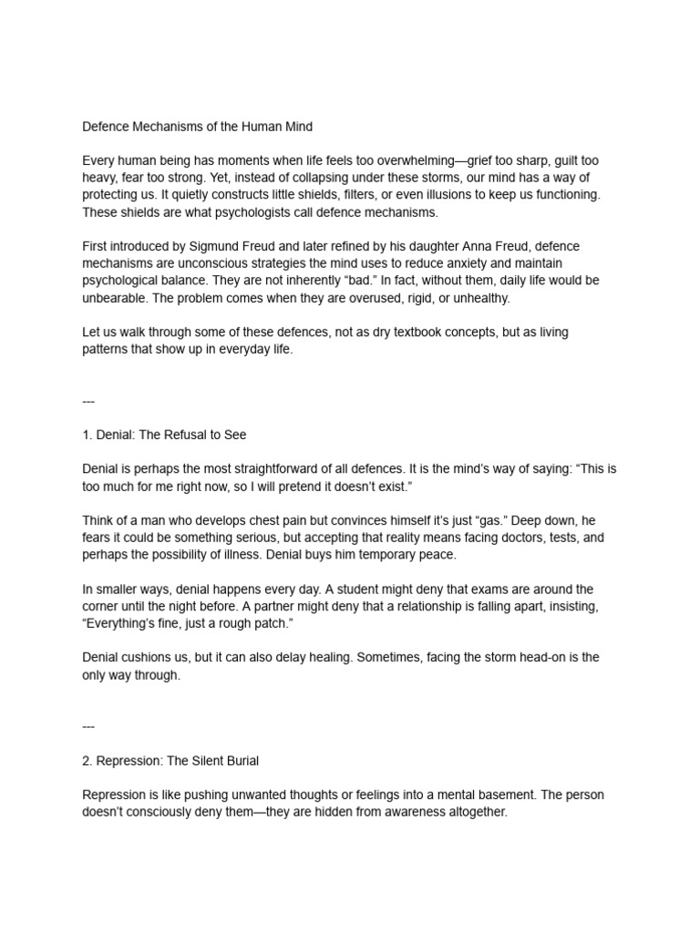 Defence Mechanisms of the Human Mind | PDF | Mind | Feeling