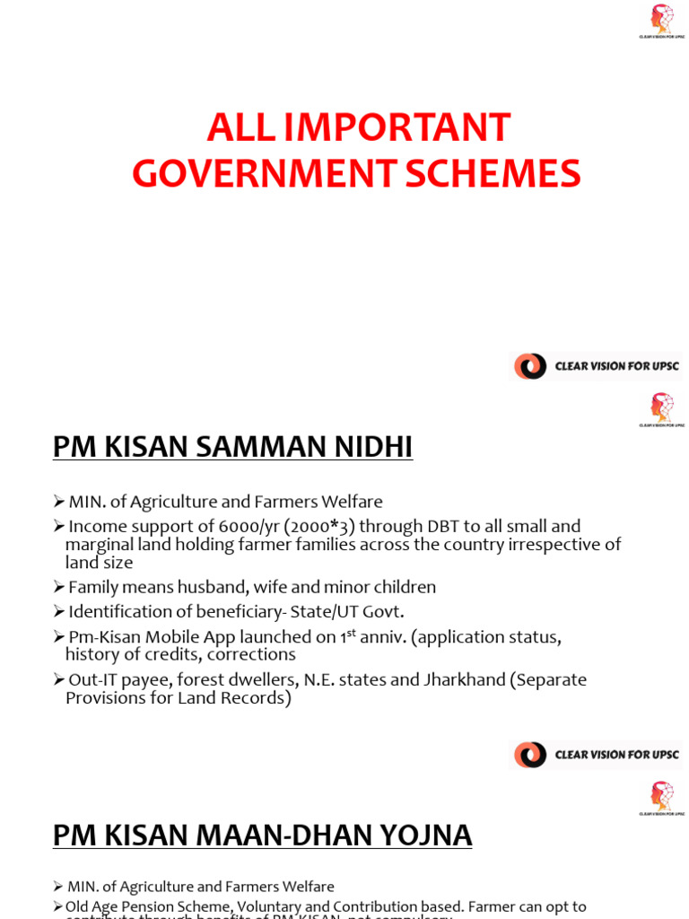 Overview of Key Government Schemes | PDF | Subsidy | Cooperative
