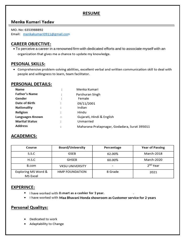 Menka Yadav RESUME | PDF