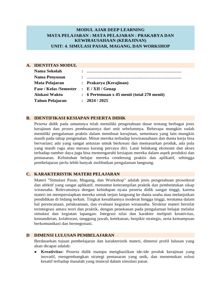 Modul Unit 4 Simulasi Pasar, Magang Dan Workshop | PDF