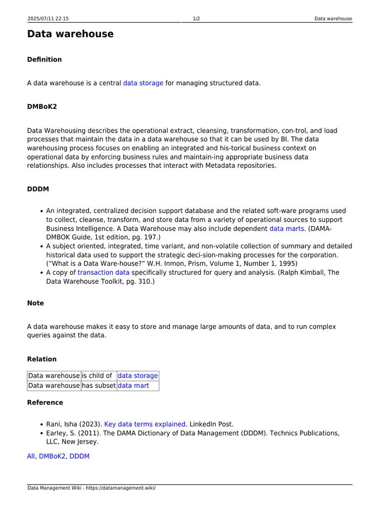 Data Warehouse | PDF