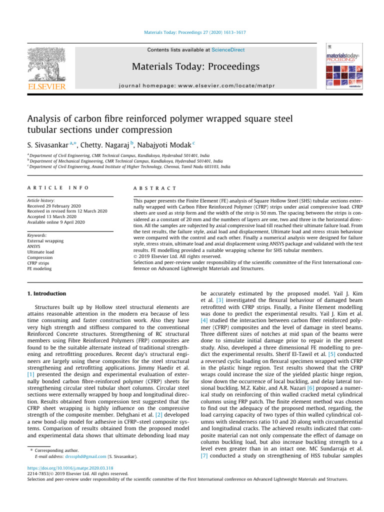 Analysis of CFRP Wrapped Square Steel Tubular Sections Under ...