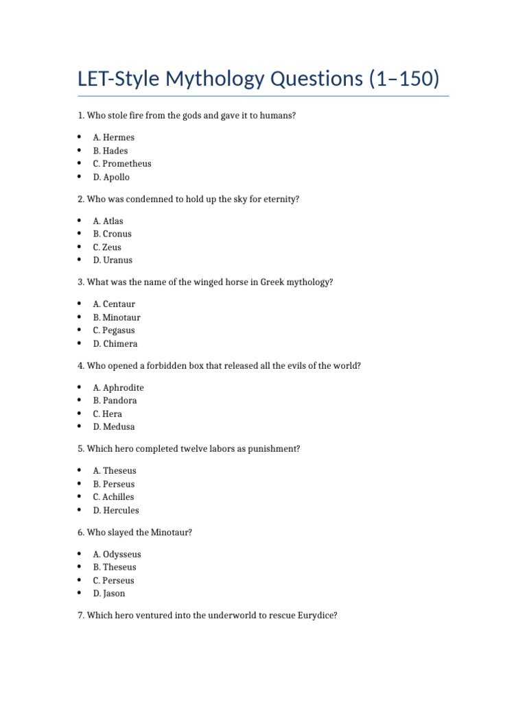 Greek Mythology Quiz Questions | PDF | Greek Mythology | Hera