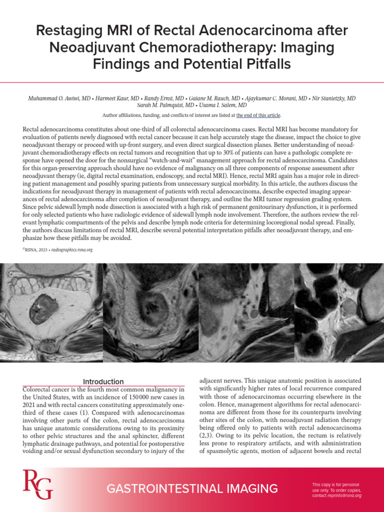 Awiwi Et Al 2023 Restaging Mri of Rectal Adenocarcinoma After ...