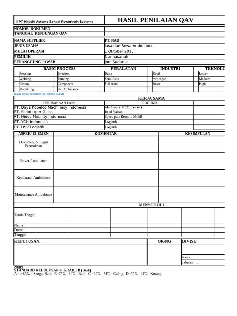 Penilaian QAV PT. NAD Ambulance | PDF