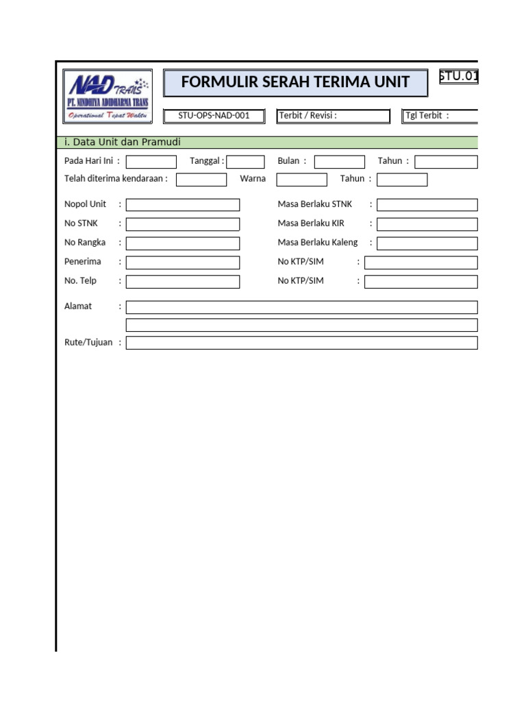 Formulir Serah Terima dan Permohonan Unit | PDF