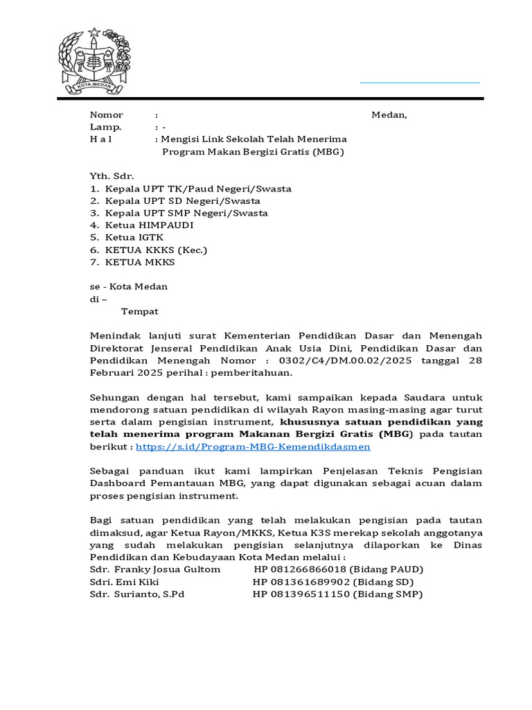 Surat Pengisian Link MBG | PDF
