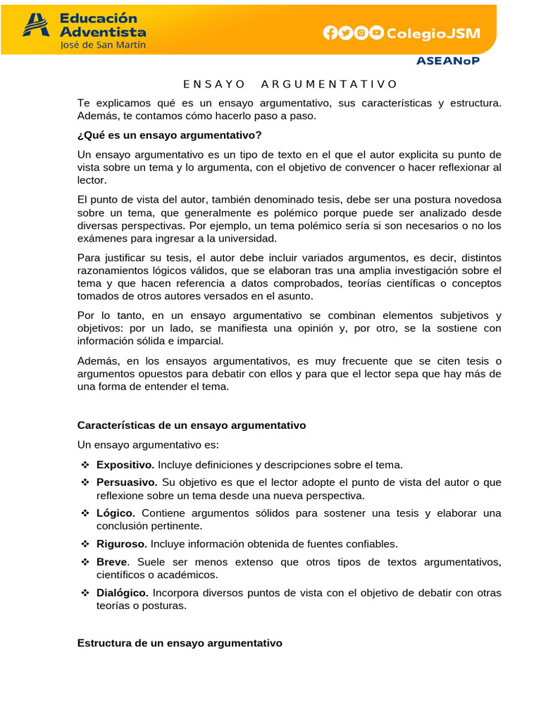 Guía para escribir un ensayo argumentativo | PDF | Ensayos | Las emociones