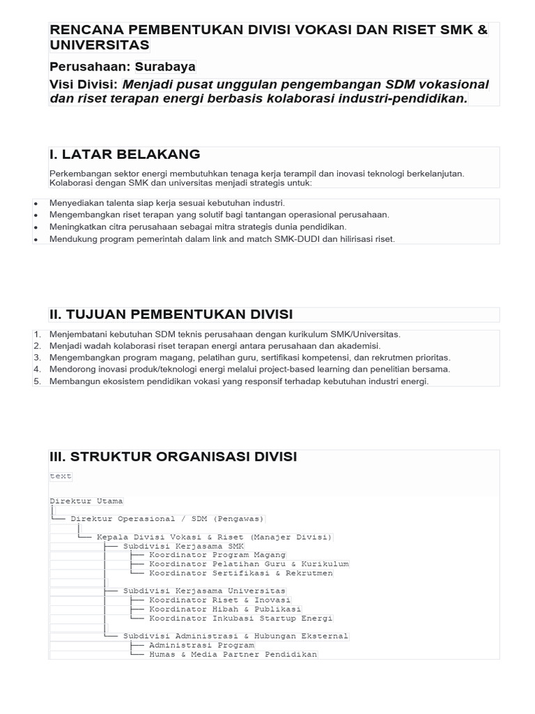 Pembentukan Divisi Vokasi & Riset Energi | PDF