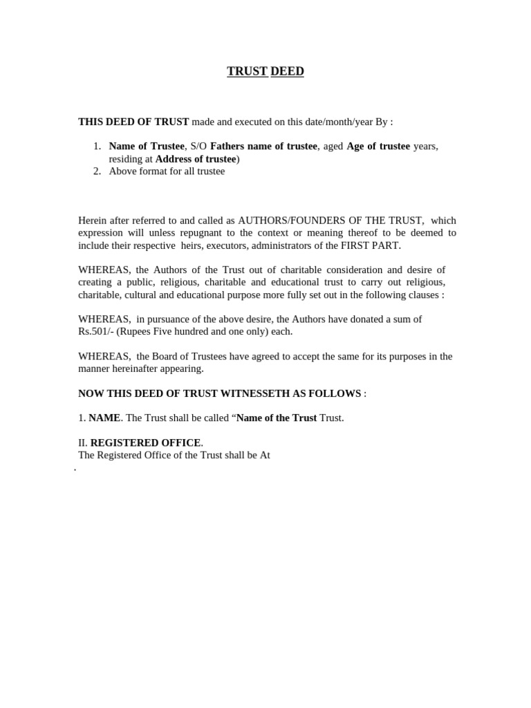 Trust Deed | PDF | Indemnity | Trustee