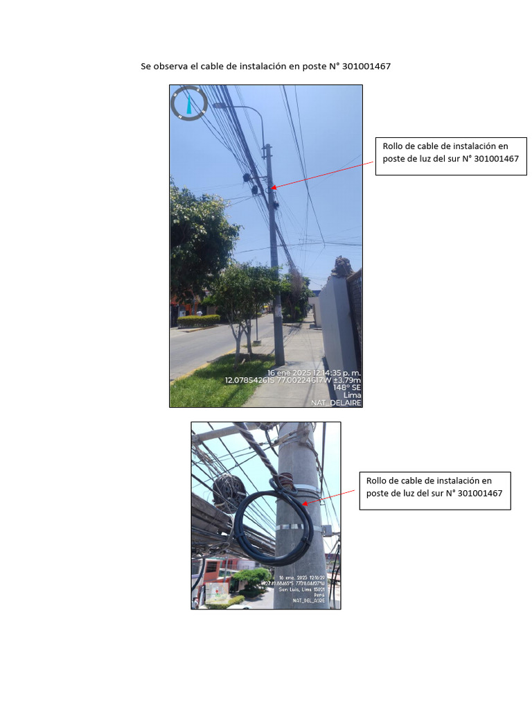 Se Observa El Cable de Instalación en Poste N 301001467 | PDF