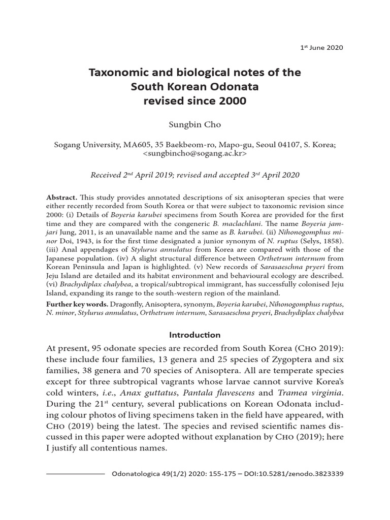 South Korean Odonata Taxonomy Update | PDF | Anatomical Terms Of ...