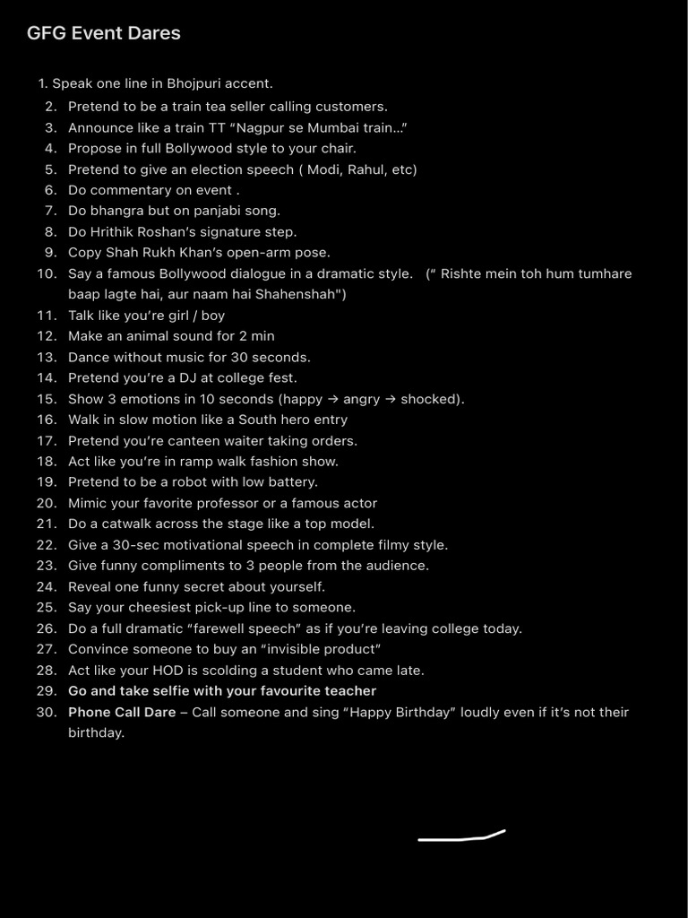 GFG Event Dares | PDF