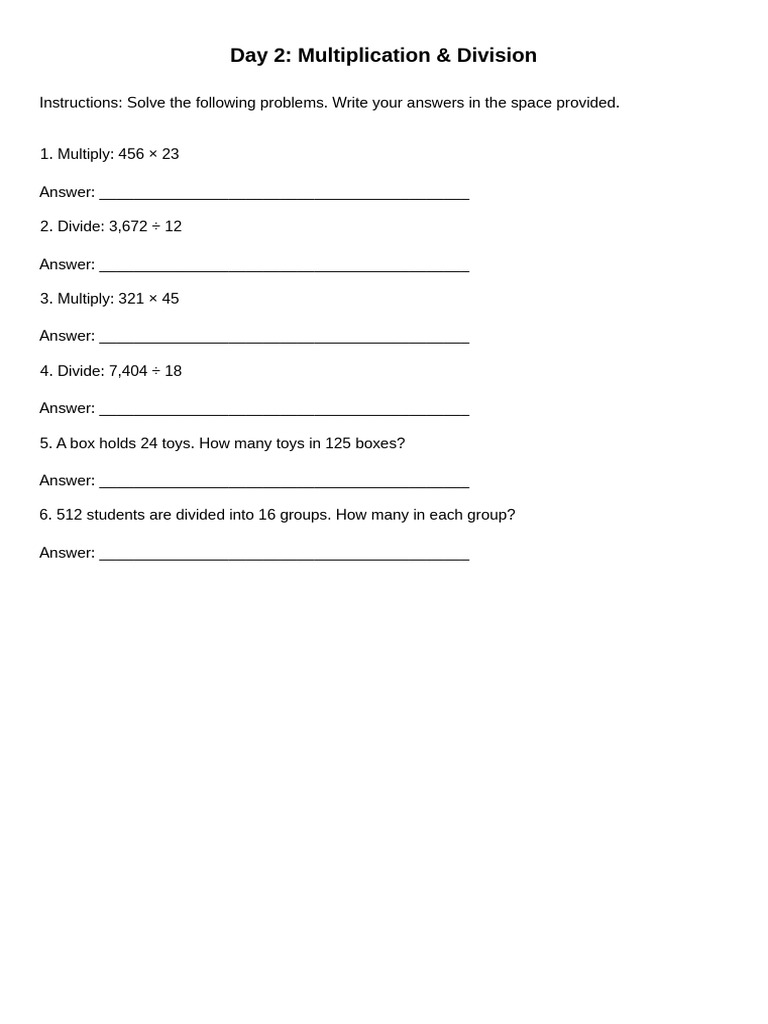 Day 2 Multiplication & Division | PDF