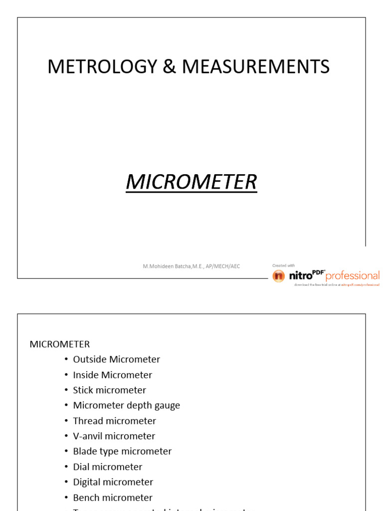 Metrology & Measuremets UNIT - II 3.micrometer | PDF