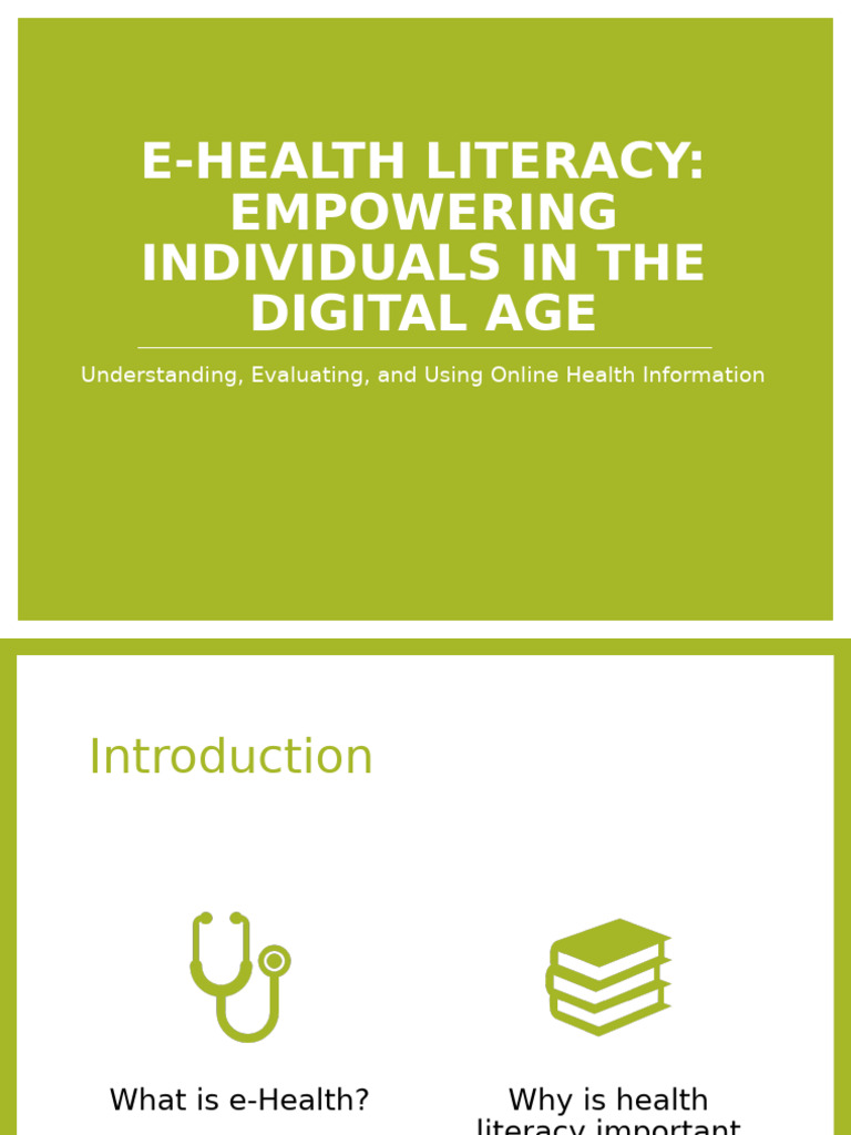 E-Health Literacy Presentation | PDF | Literacy | Communication