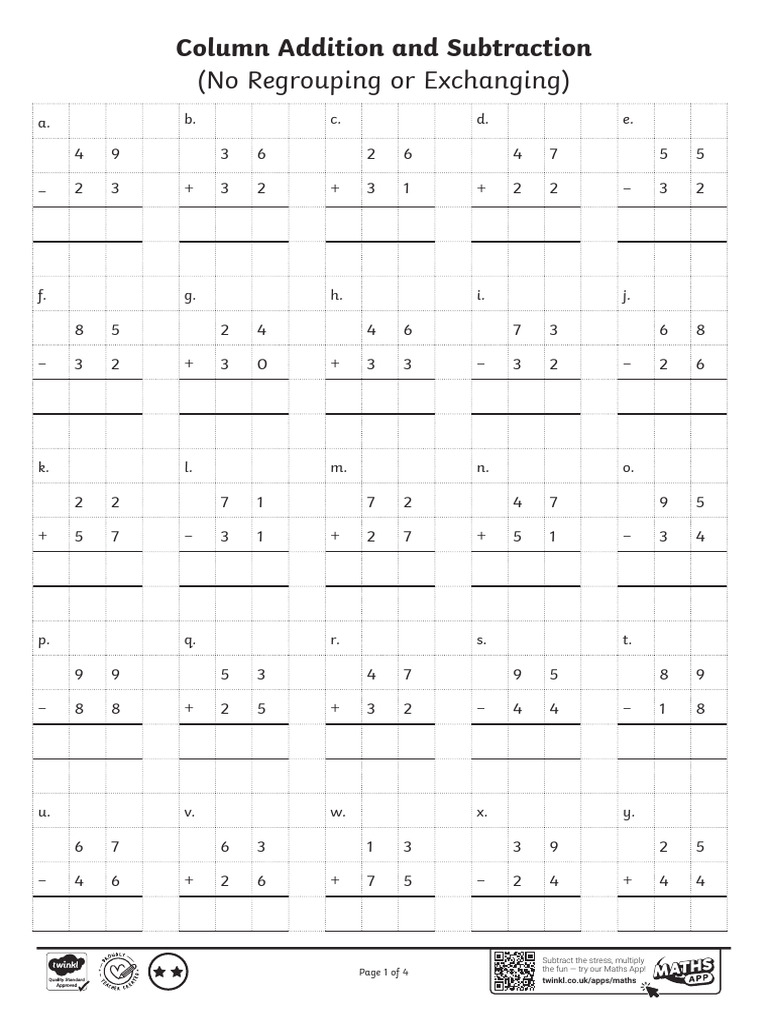 T N 10126 2digit Column Addition and Subtraction Activity Sheet ...