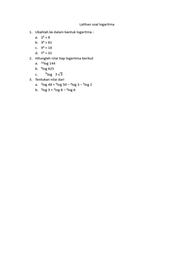 Latihan Soal Logaritma 1 Pdf