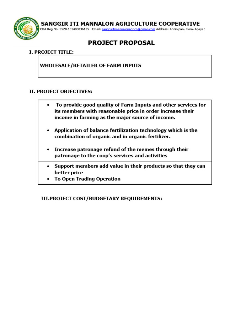 Project Proposal For Farm Inputs | PDF | Agricultural Machinery ...