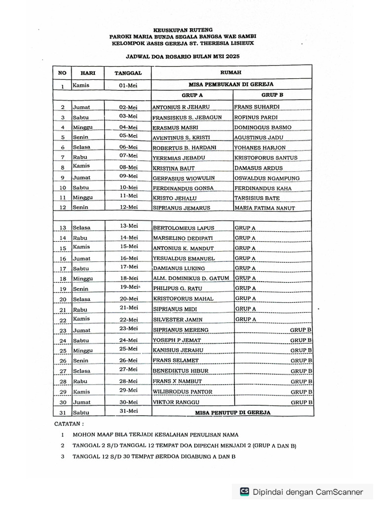 Jadwal Doa Rosario | PDF