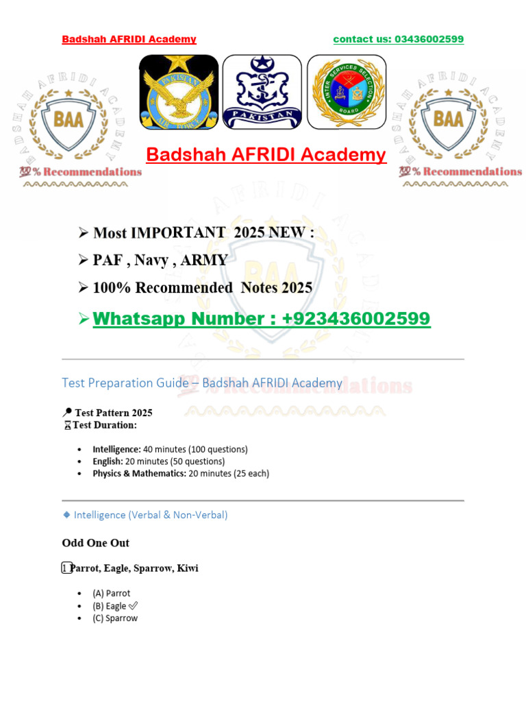 2025 Test Prep Guide for PAF, Navy, Army | PDF | Force | Mechanics