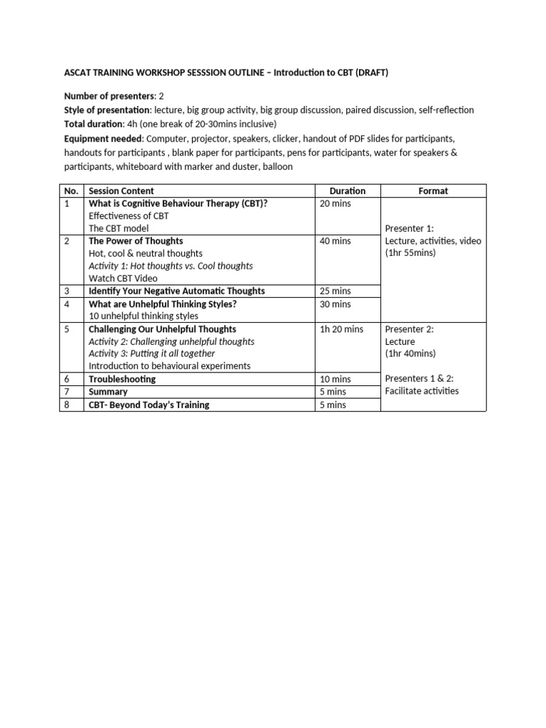 Ascat Training Workshop Sesssion Outline - CBT Draft | PDF