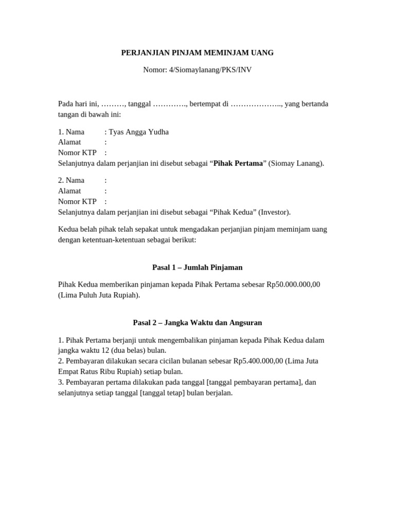Perjanjian Siomay Lanang - Investor | PDF